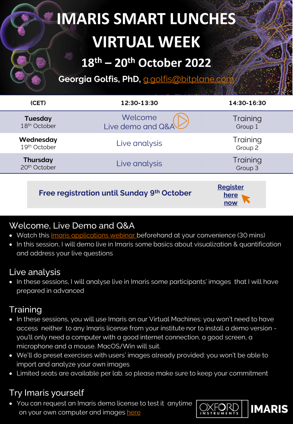 Imaris Smart Lunch Virtual Week Event – Cellular Imaging Facility